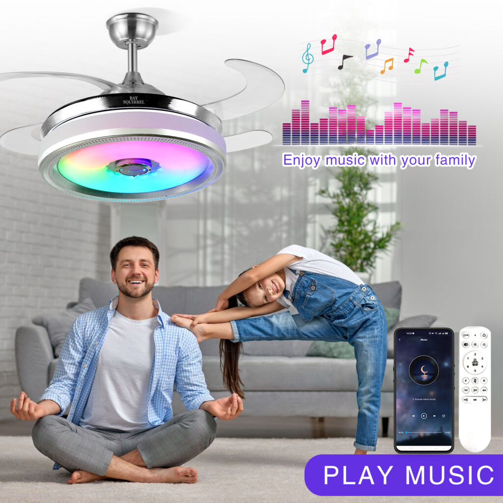 BAYSQUIRREL Retractable Bluetooth Ceiling Fan with Speaker ...