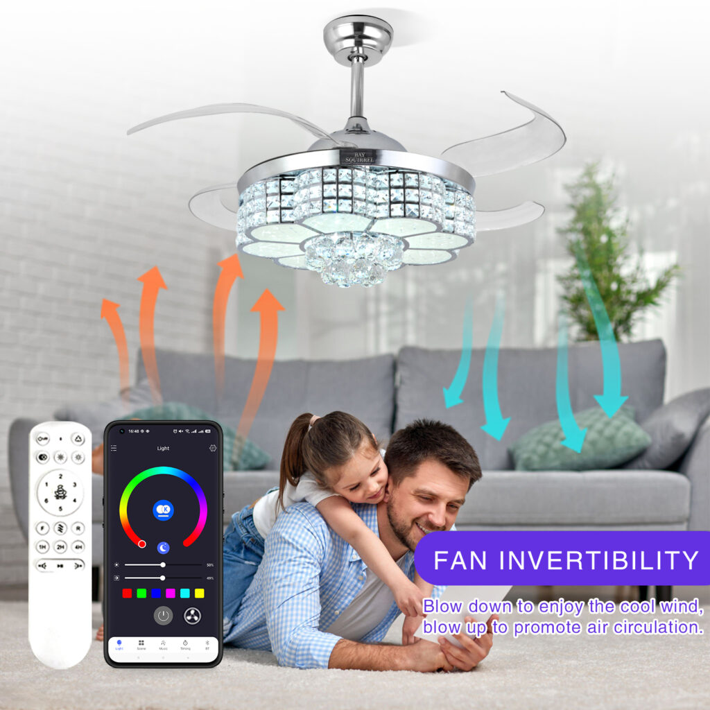 Retractable Crystal Ceiling Fan with Bluetooth Speaker – BAYSQUIRREL is ...