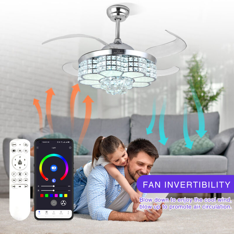 Retractable Crystal Ceiling Fan with Bluetooth Speaker – BAYSQUIRREL is ...