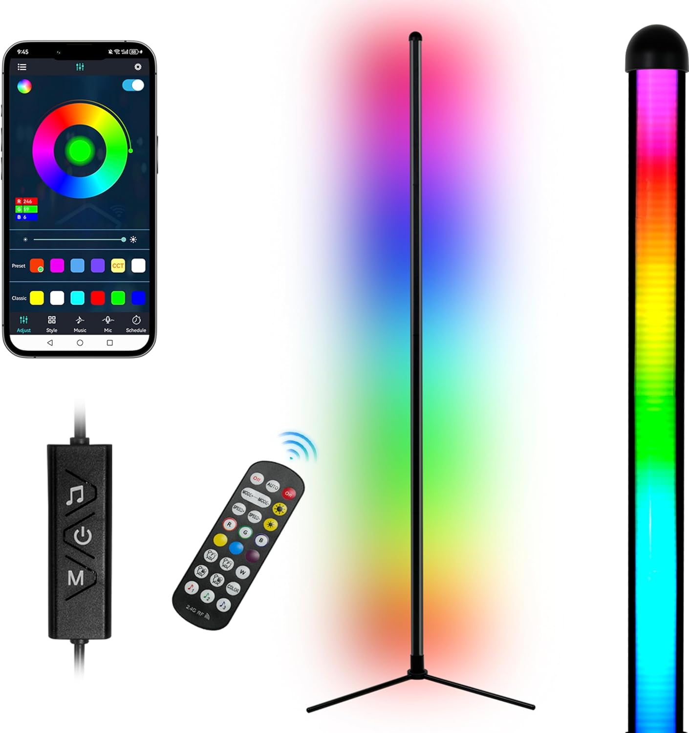 RGB Corner Floor Lamp with 16 Million DIY Colors,61.41″ RGB Color ...